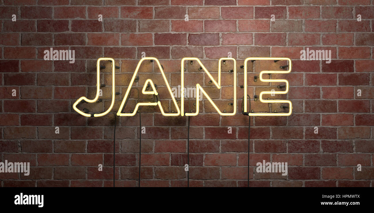 JANE - fluorescent Neon tube Sign on brickwork - Front view - 3D ...