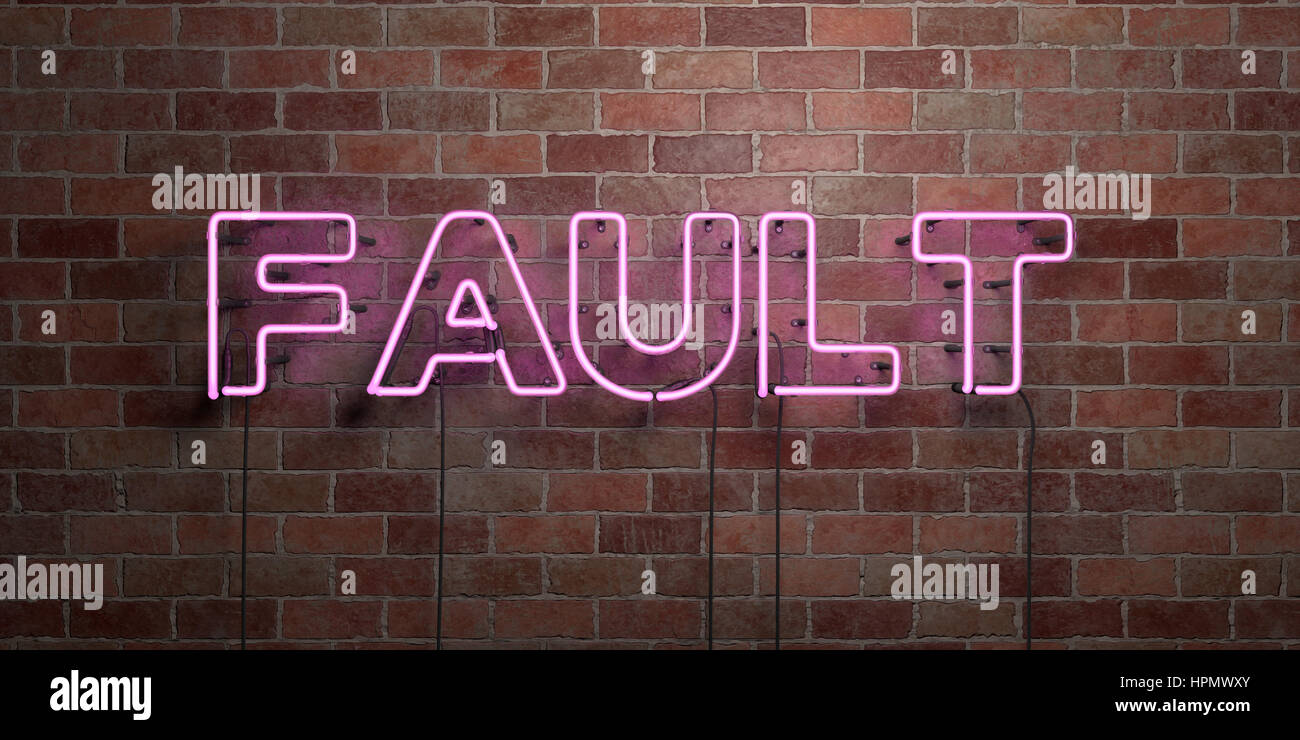 FAULT - fluorescent Neon tube Sign on brickwork - Front view - 3D ...