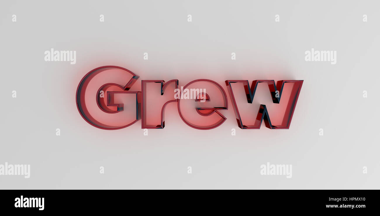 Grew - Red glass text on white background - 3D rendered royalty free ...