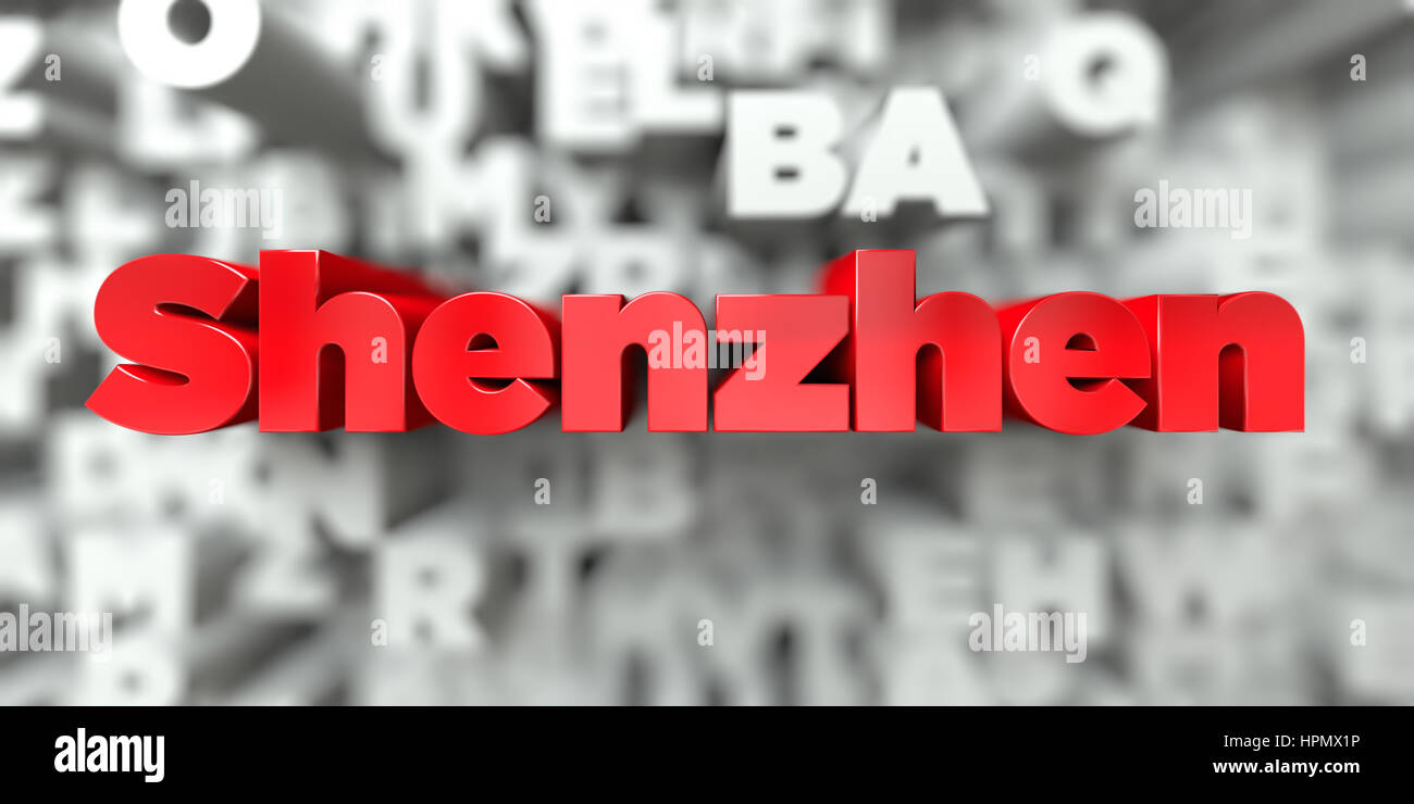 Shenzhen - Red text on typography background - 3D rendered royalty free ...