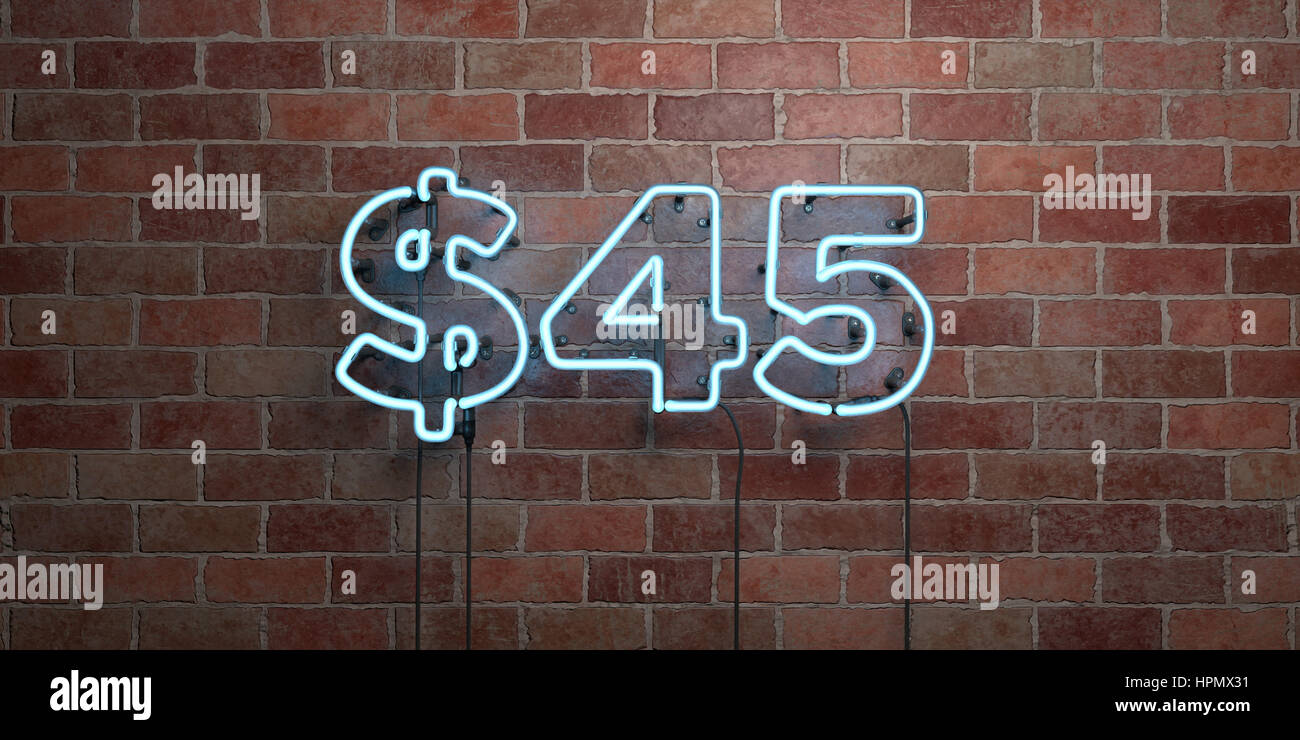 $45 - fluorescent Neon tube Sign on brickwork - Front view - 3D ...