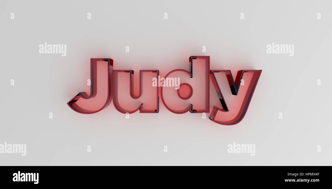 Judy - Red glass text on white background - 3D rendered royalty free ...