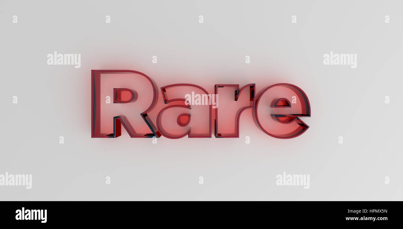 Rare - Red glass text on white background - 3D rendered royalty free ...