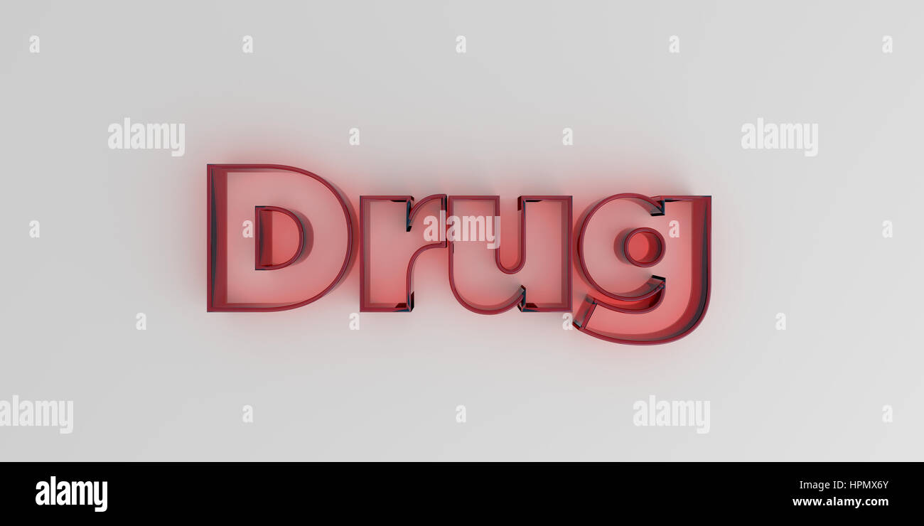 Drug - Red glass text on white background - 3D rendered royalty free ...