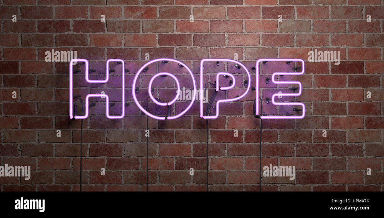 HOPE - fluorescent Neon tube Sign on brickwork - Front view - 3D ...