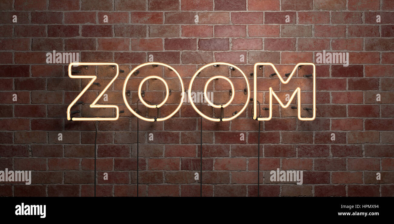 ZOOM - fluorescent Neon tube Sign on brickwork - Front view - 3D ...