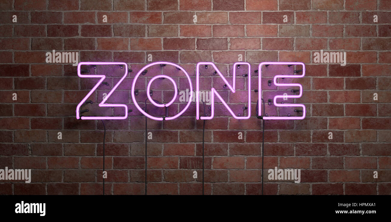 ZONE - fluorescent Neon tube Sign on brickwork - Front view - 3D ...