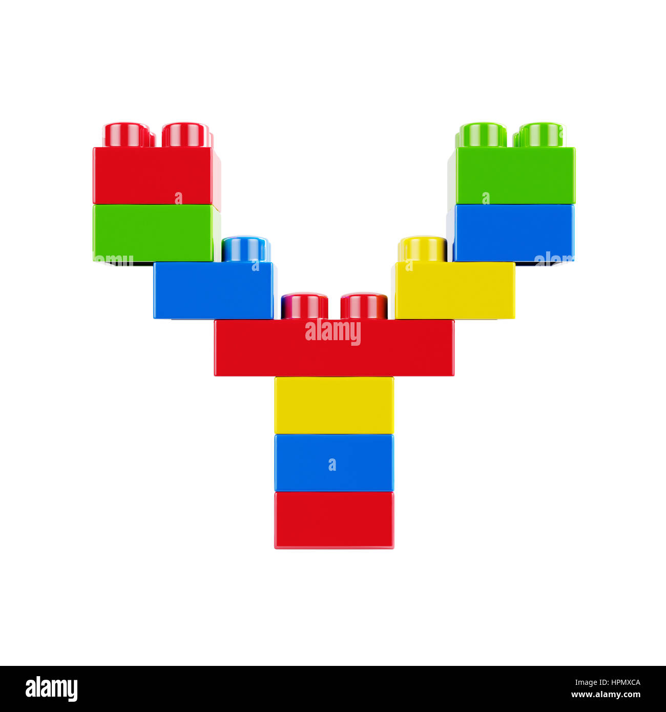 Letter Y plastic font alphabet character made of toy construction brick ...