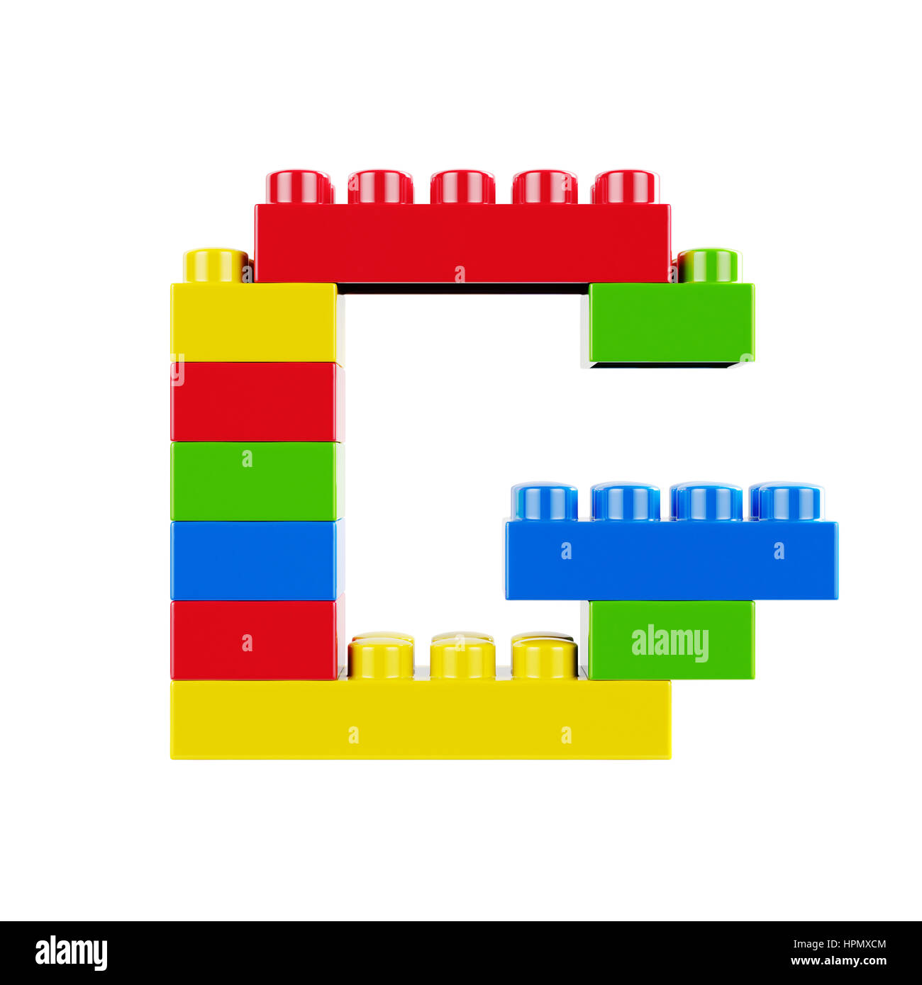 Letter G plastic font alphabet character made of toy construction brick ...