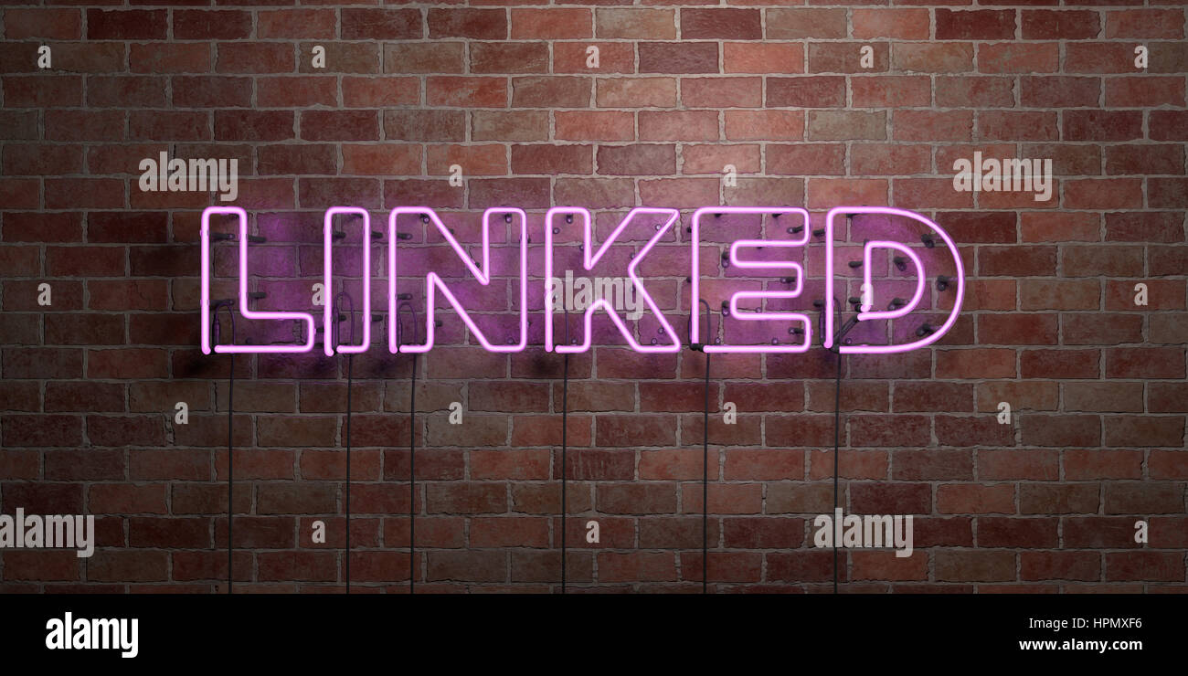 LINKED - fluorescent Neon tube Sign on brickwork - Front view - 3D ...