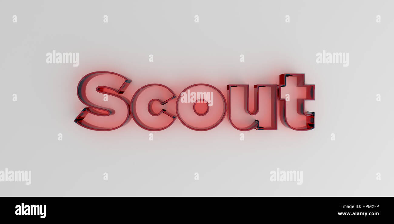 Scout - Red glass text on white background - 3D rendered royalty free ...