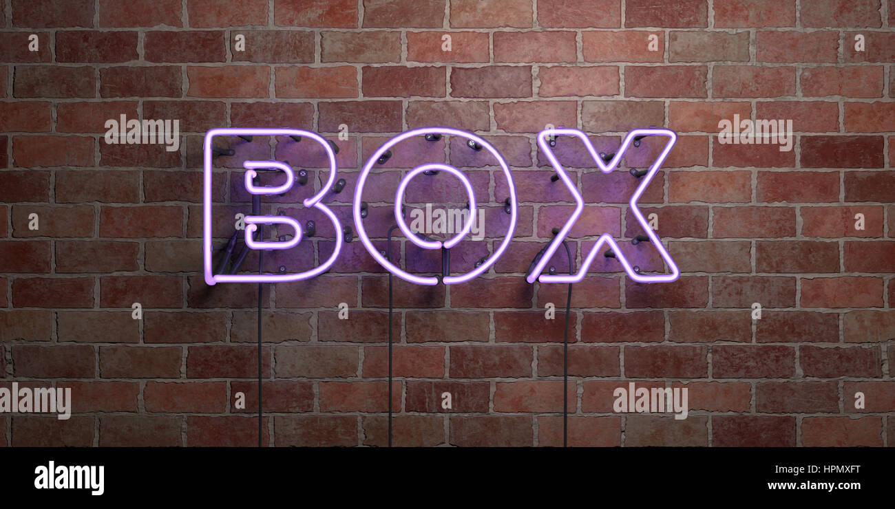 BOX - fluorescent Neon tube Sign on brickwork - Front view - 3D ...