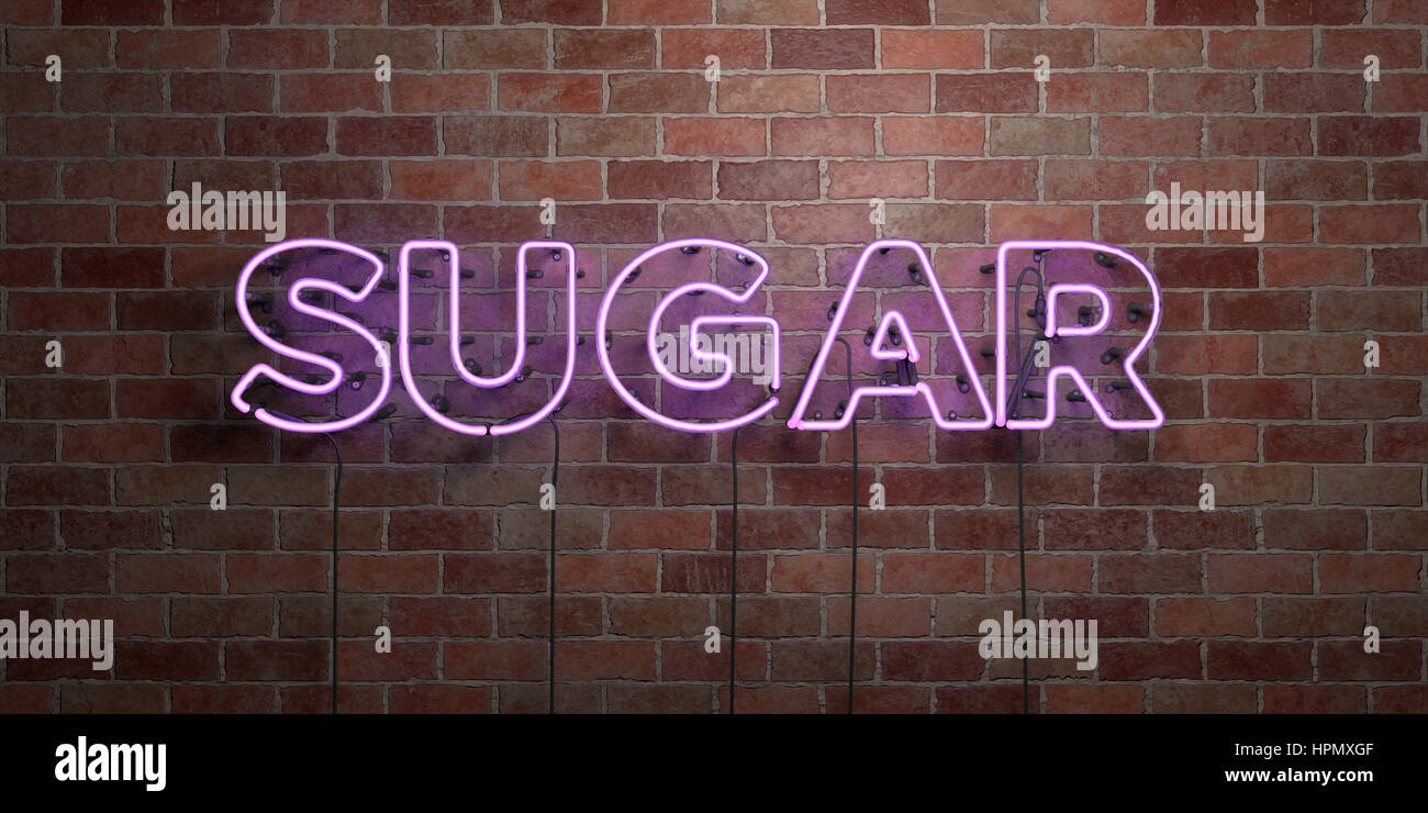 SUGAR - fluorescent Neon tube Sign on brickwork - Front view - 3D ...