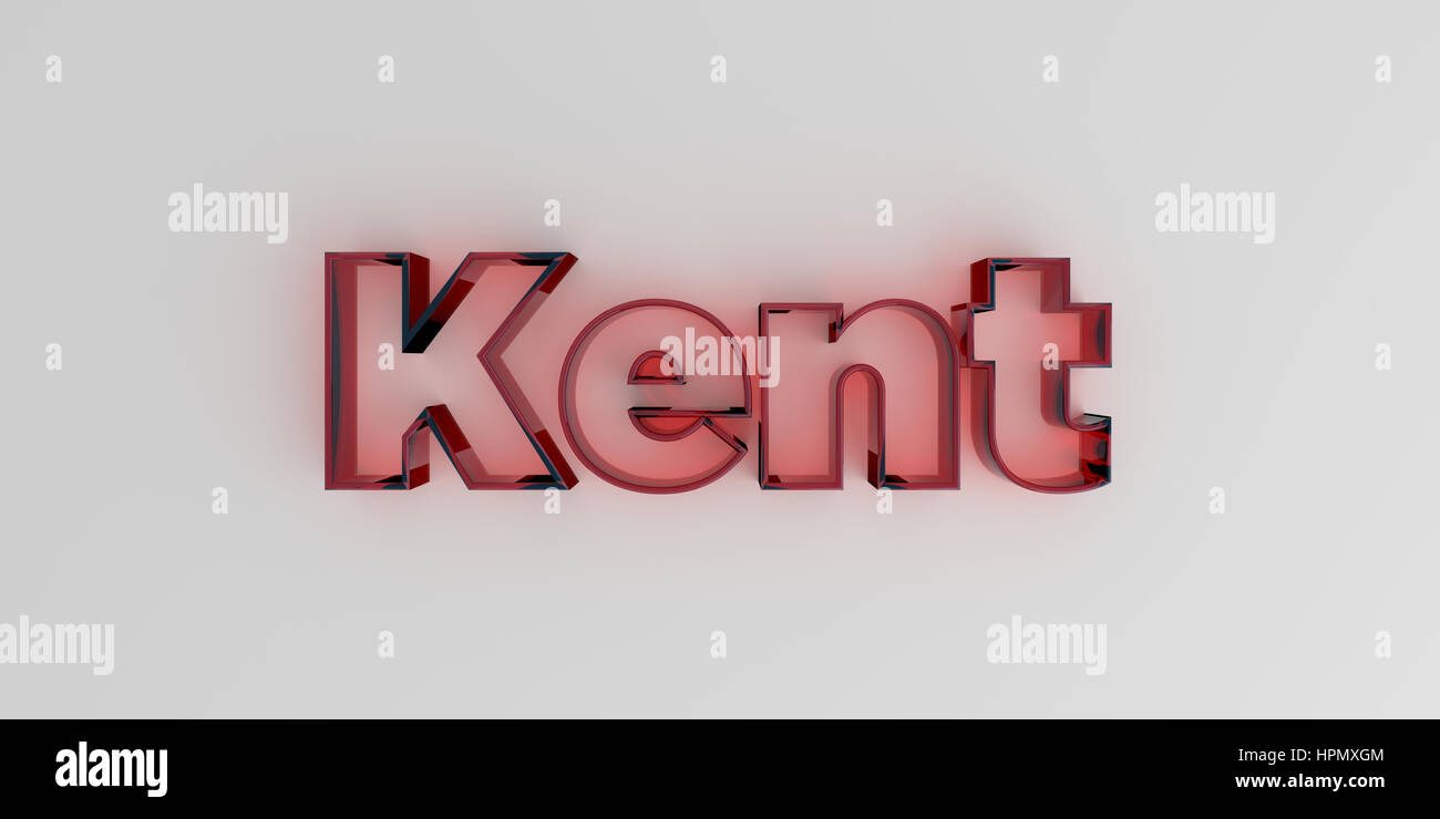 Kent - Red glass text on white background - 3D rendered royalty free ...