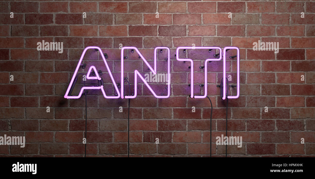 ANTI - fluorescent Neon tube Sign on brickwork - Front view - 3D ...