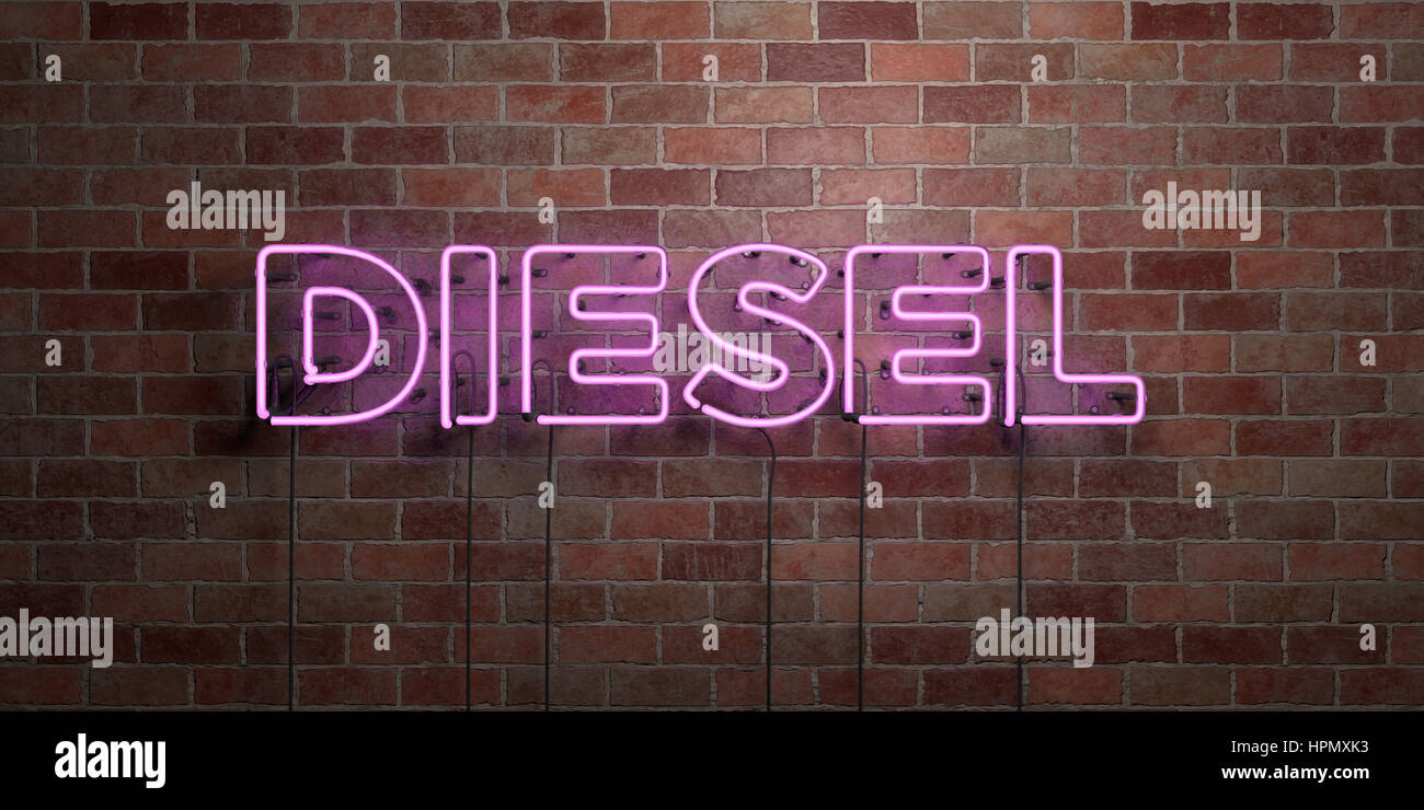 DIESEL - fluorescent Neon tube Sign on brickwork - Front view - 3D ...
