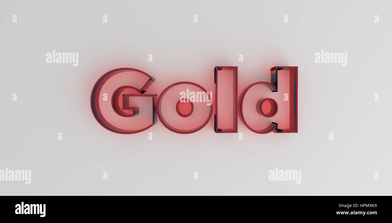 Gold - Red glass text on white background - 3D rendered royalty free ...