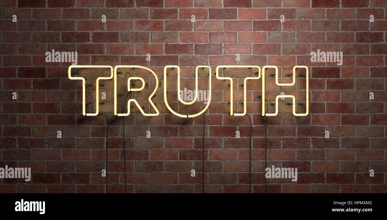 TRUTH - fluorescent Neon tube Sign on brickwork - Front view - 3D ...