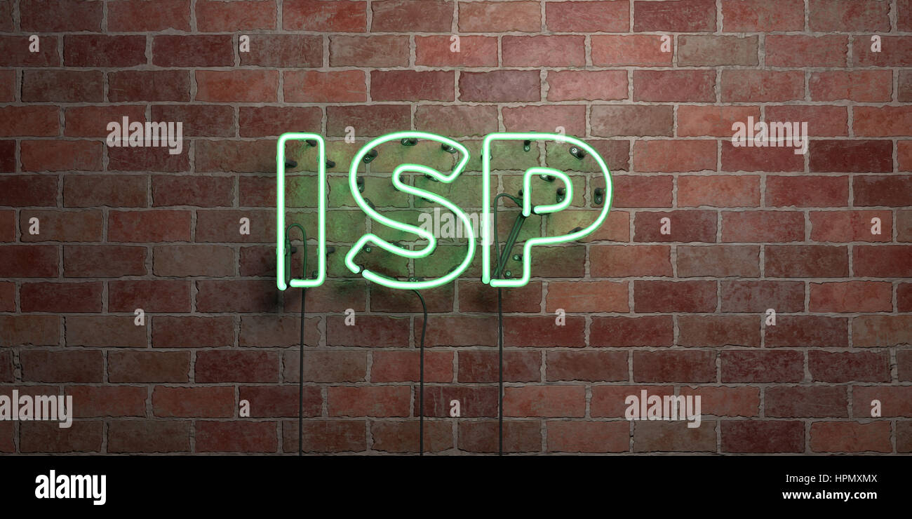 ISP - fluorescent Neon tube Sign on brickwork - Front view - 3D ...