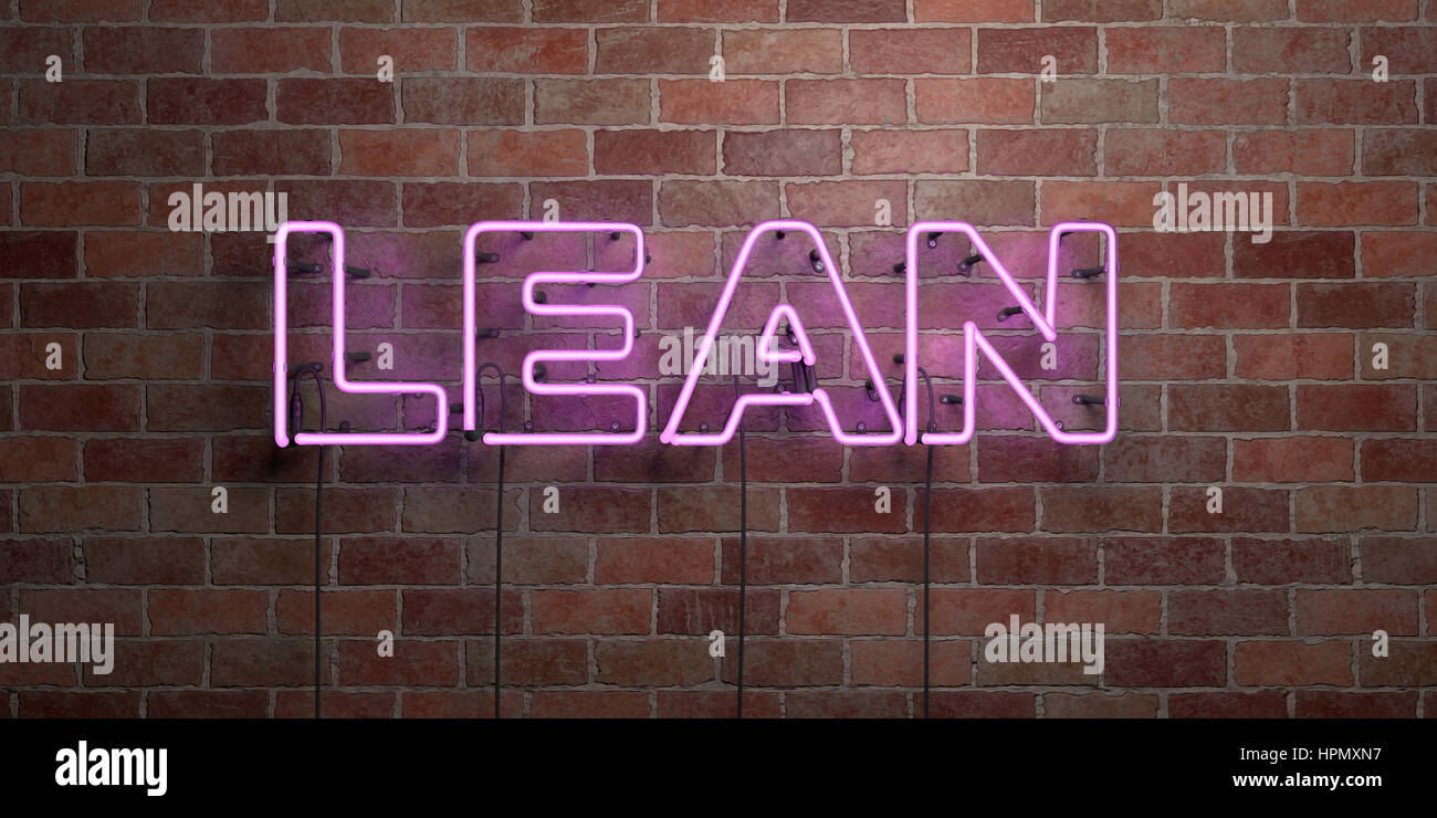 LEAN - fluorescent Neon tube Sign on brickwork - Front view - 3D ...