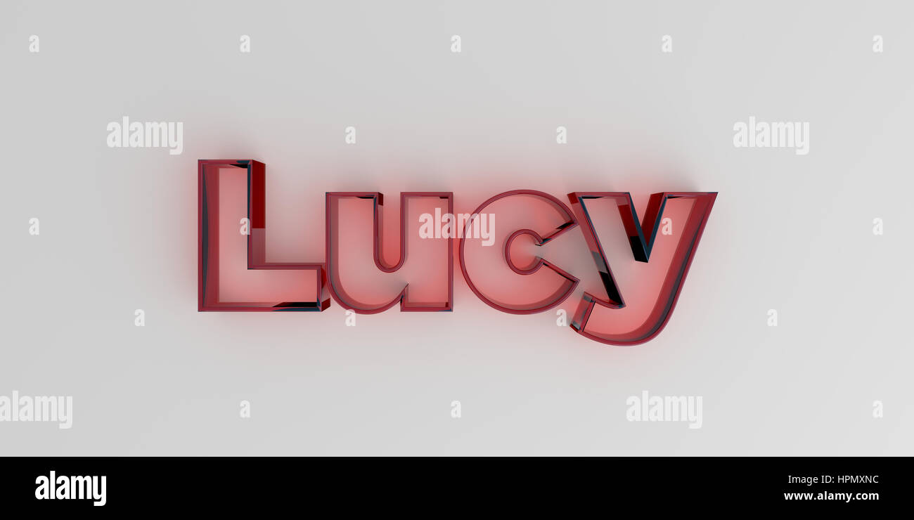 Lucy - Red glass text on white background - 3D rendered royalty free ...