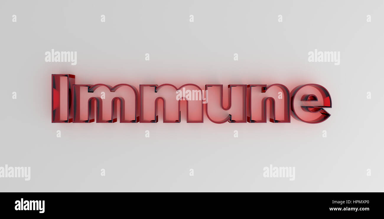 Immune - Red glass text on white background - 3D rendered royalty free ...