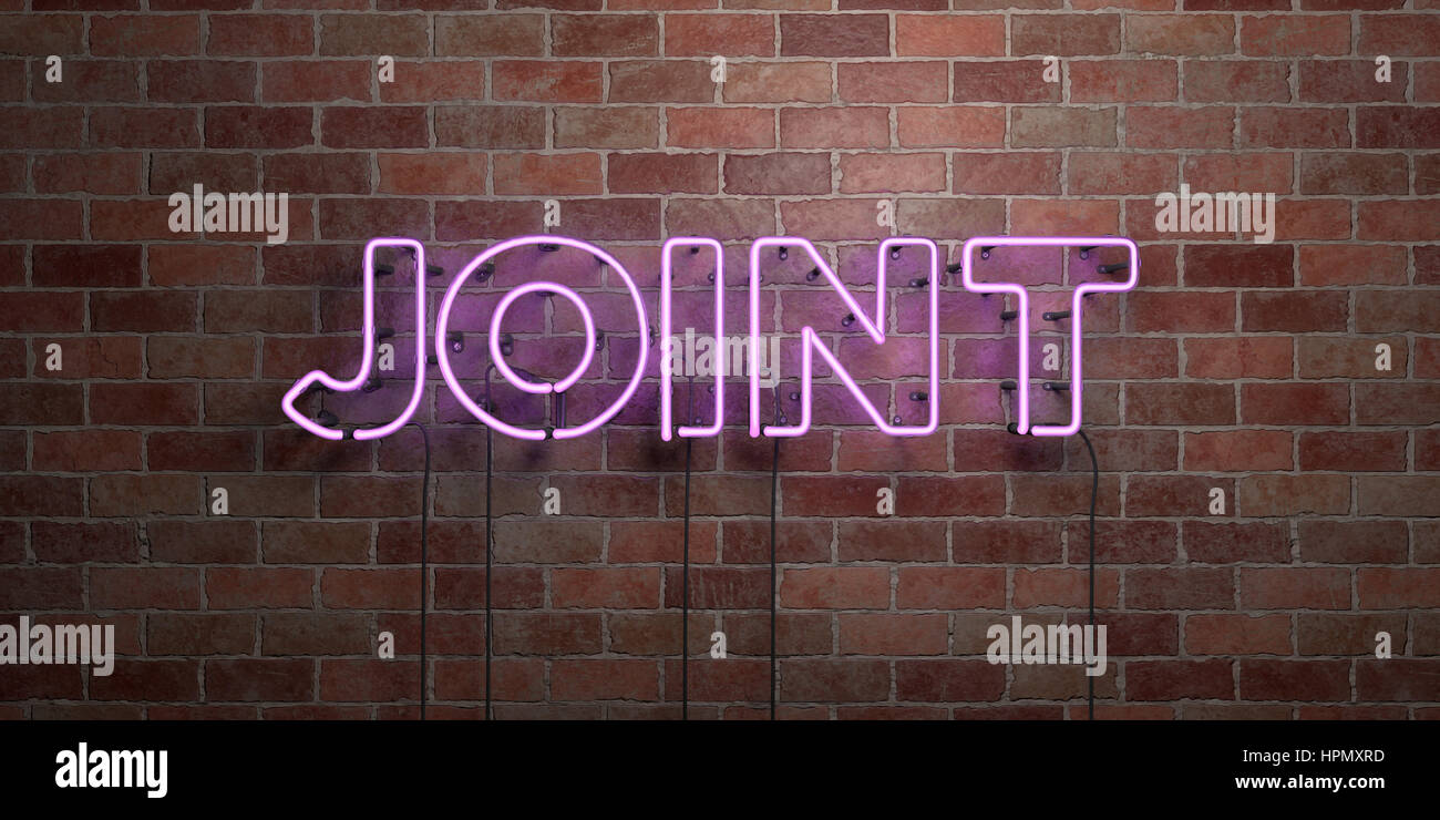 JOINT - fluorescent Neon tube Sign on brickwork - Front view - 3D ...