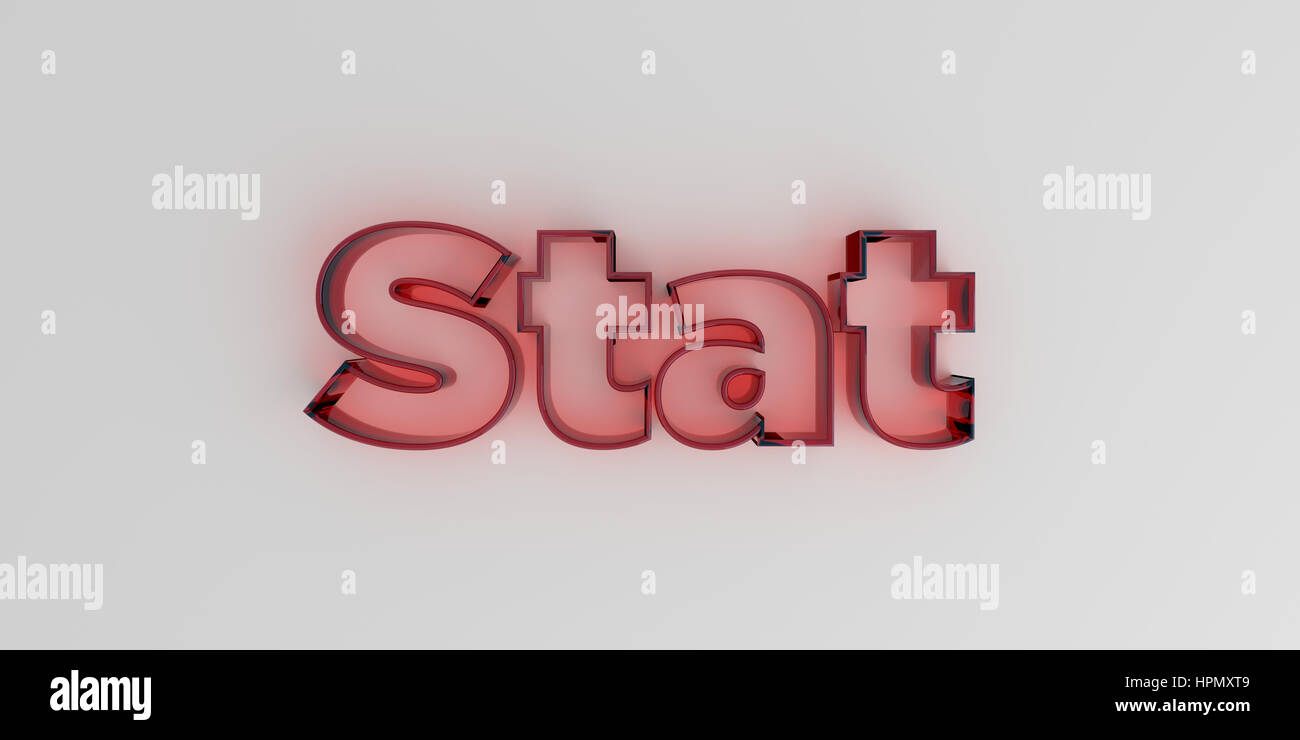 Stat - Red glass text on white background - 3D rendered royalty free ...
