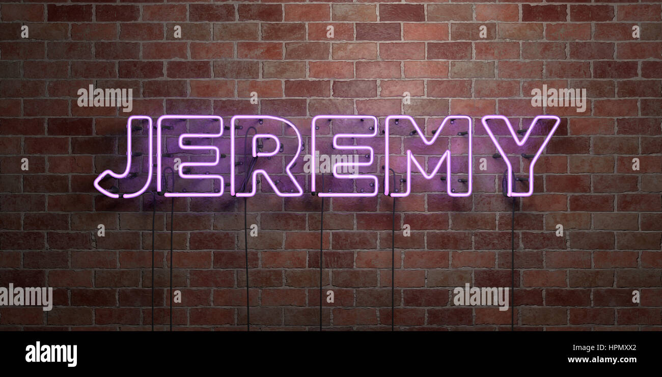 JEREMY - fluorescent Neon tube Sign on brickwork - Front view - 3D ...