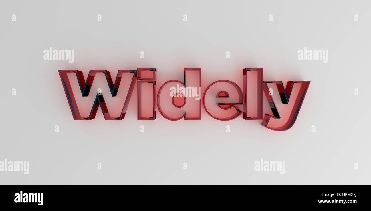 Widely - Red glass text on white background - 3D rendered royalty free ...