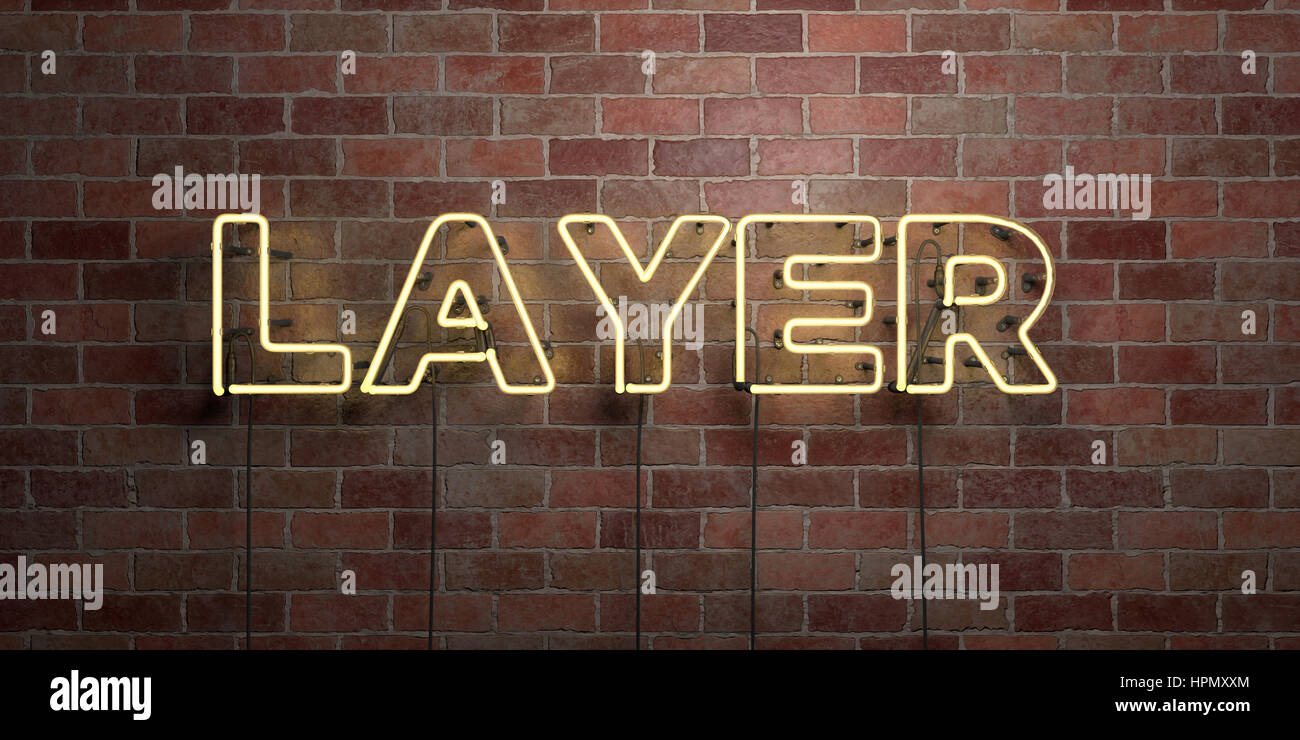 LAYER - fluorescent Neon tube Sign on brickwork - Front view - 3D ...