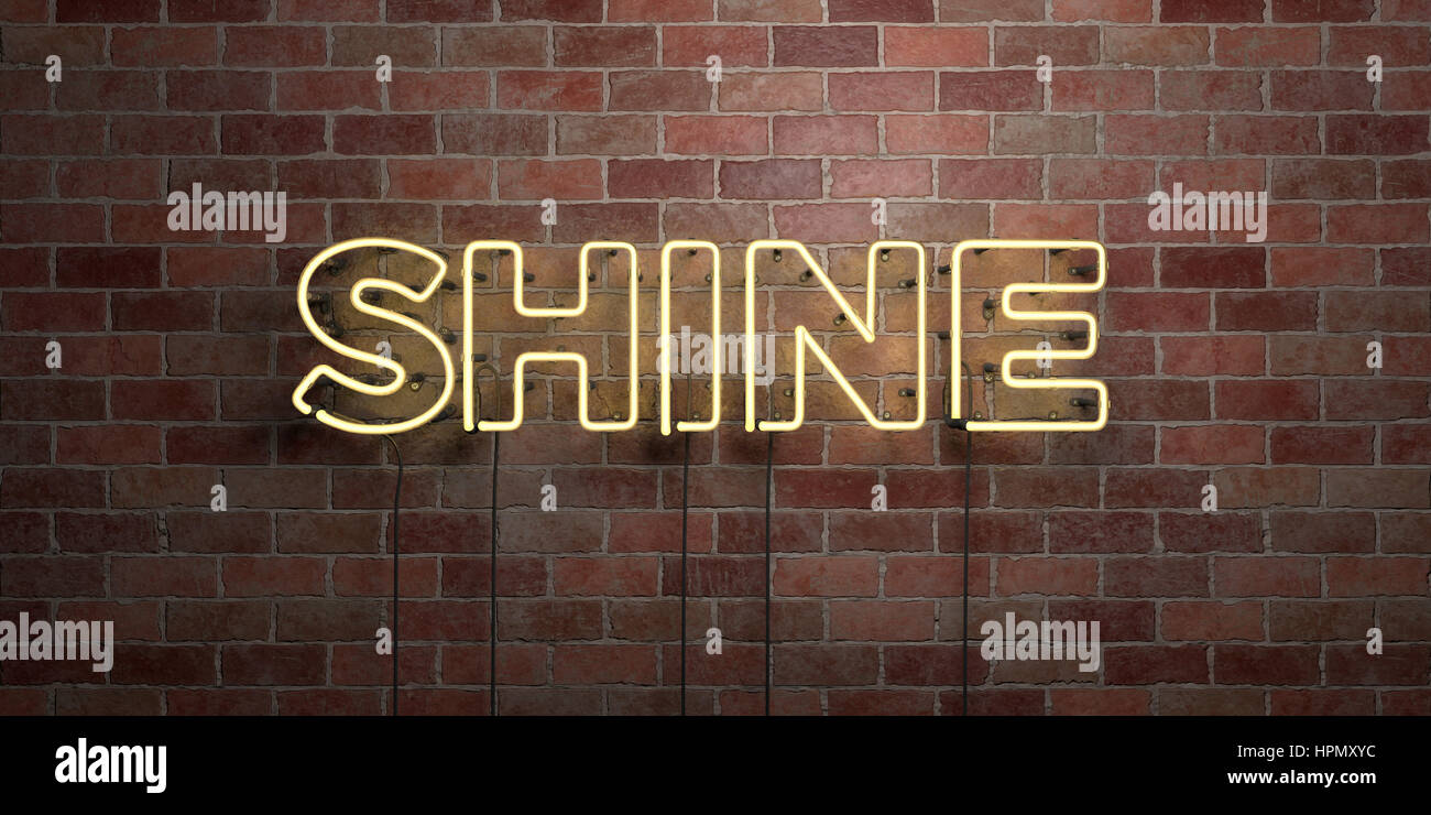 SHINE - fluorescent Neon tube Sign on brickwork - Front view - 3D ...
