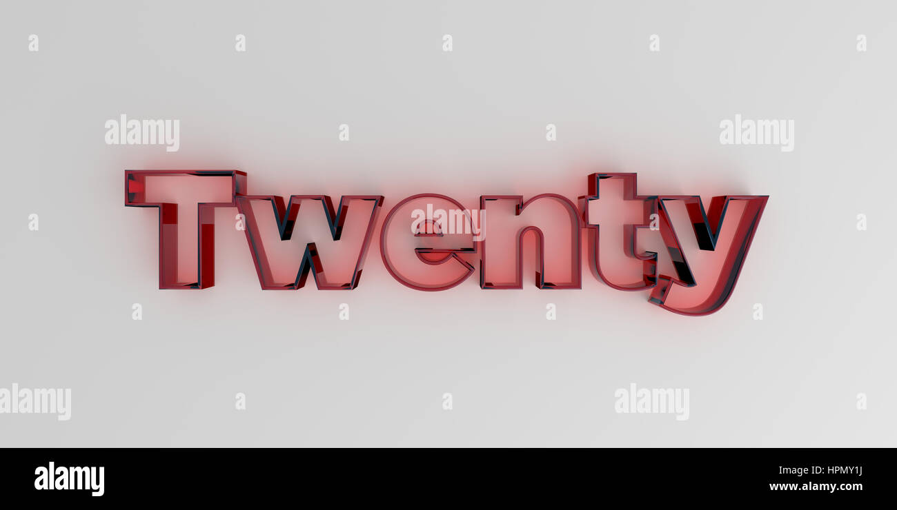 Twenty - Red glass text on white background - 3D rendered royalty free ...