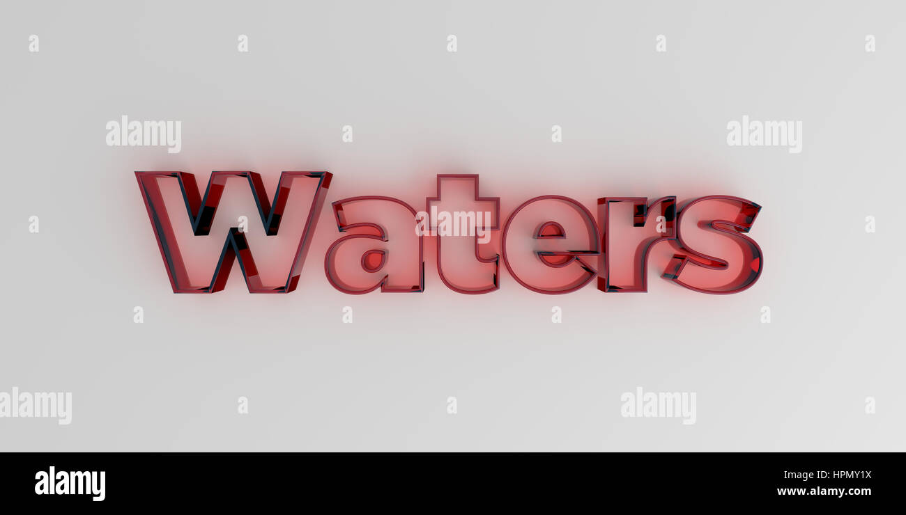 Waters - Red glass text on white background - 3D rendered royalty free ...