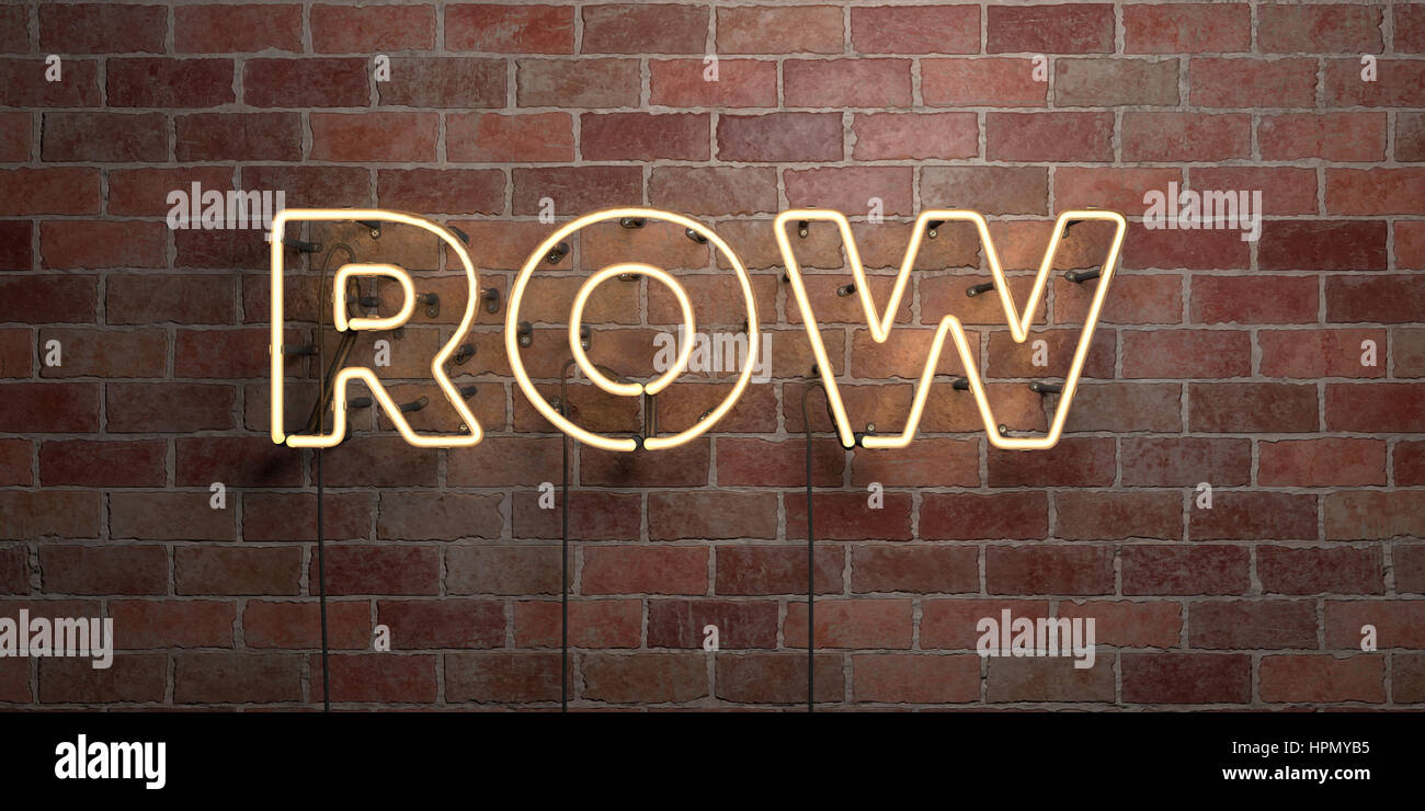 ROW - fluorescent Neon tube Sign on brickwork - Front view - 3D ...