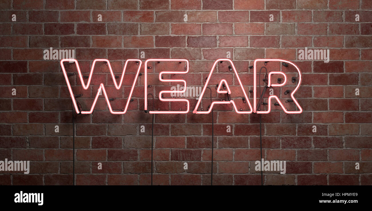 WEAR - fluorescent Neon tube Sign on brickwork - Front view - 3D ...