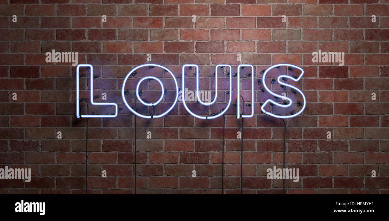 LOUIS - fluorescent Neon tube Sign on brickwork - Front view - 3D ...