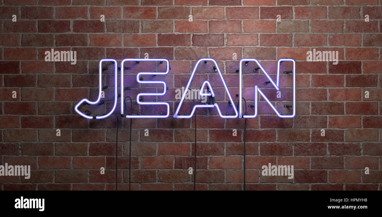 JEAN - fluorescent Neon tube Sign on brickwork - Front view - 3D ...