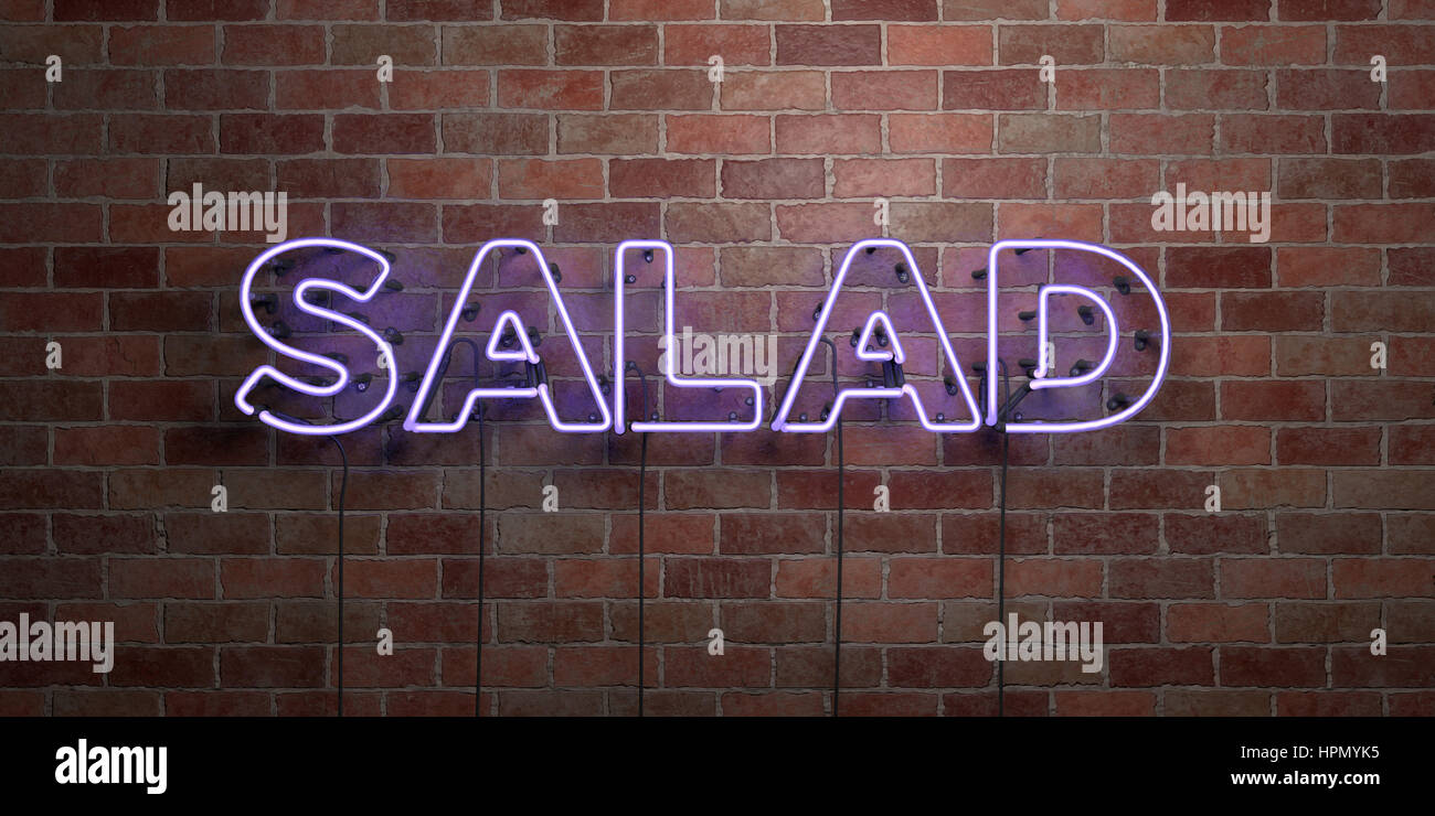 SALAD - fluorescent Neon tube Sign on brickwork - Front view - 3D ...