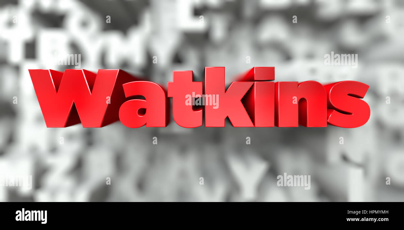 Watkins - Red text on typography background - 3D rendered royalty free stock image. This image ...