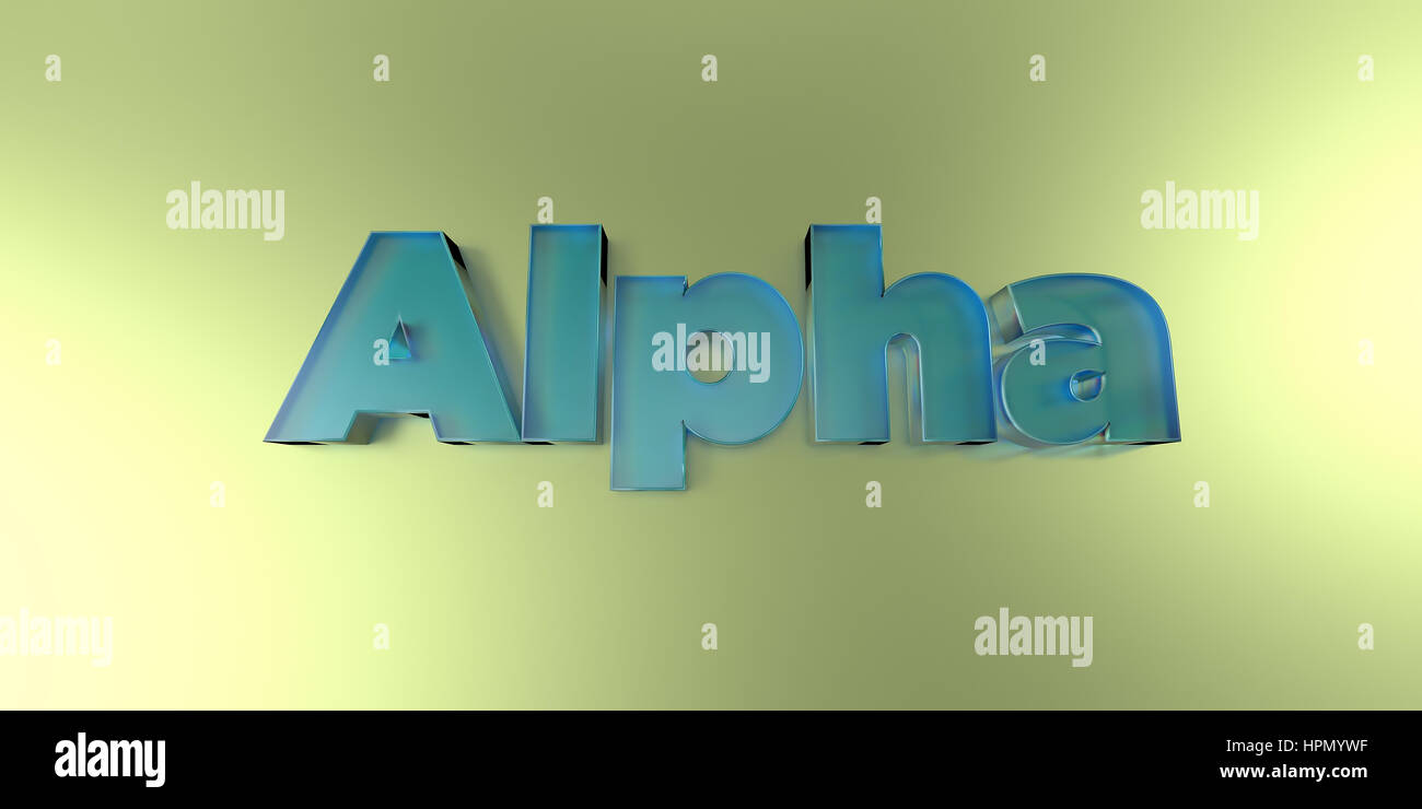 Alpha - colorful glass text on vibrant background - 3D rendered royalty ...