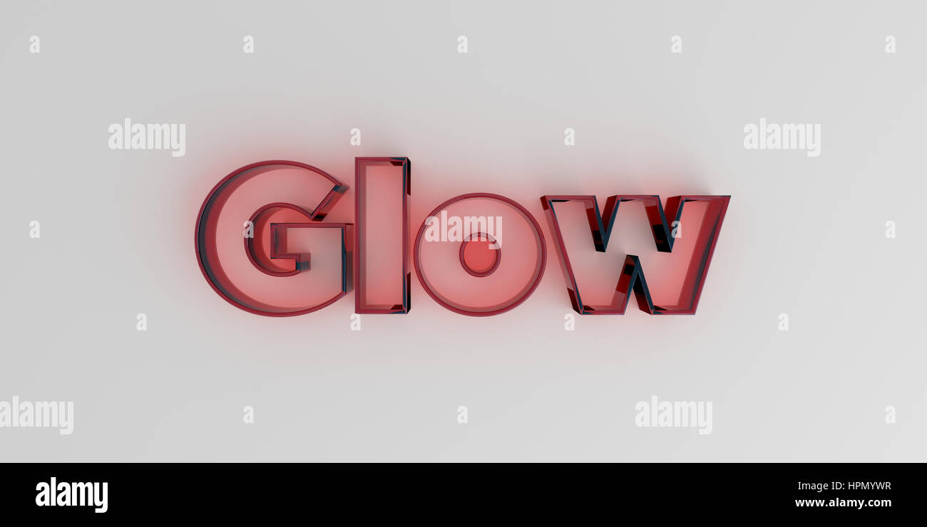 Glow - Red glass text on white background - 3D rendered royalty free ...