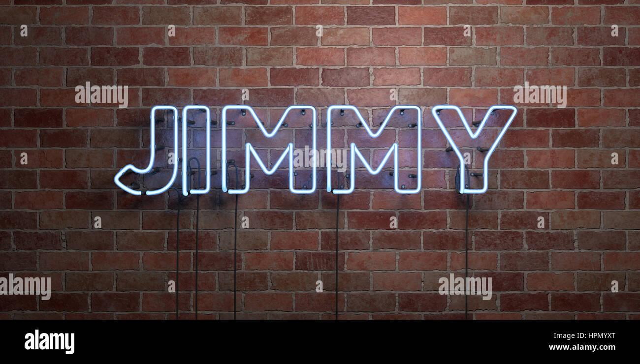 JIMMY - fluorescent Neon tube Sign on brickwork - Front view - 3D ...