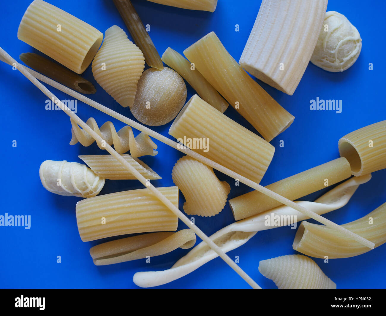 Many different types of Italian pasta including penne macaroni ...