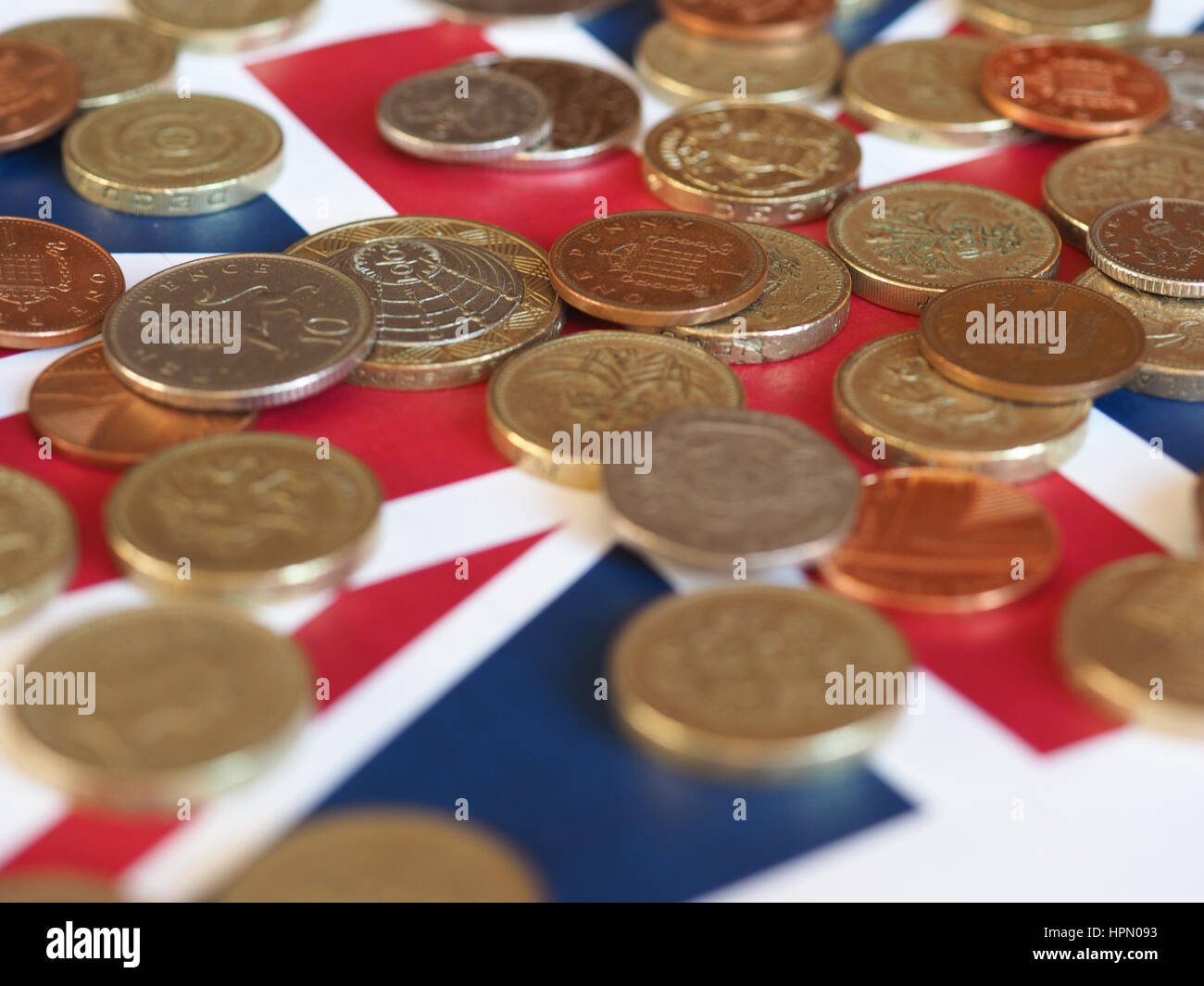 Pound coins money (GBP), currency of United Kingdom, over the Union ...