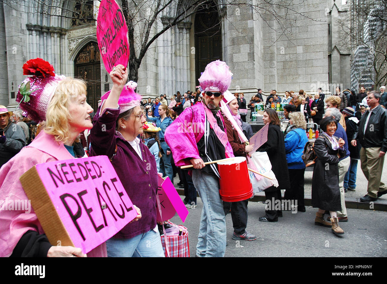 Anti-war 'Code Pink' demonstrators taking part in the Easter Parade on ...
