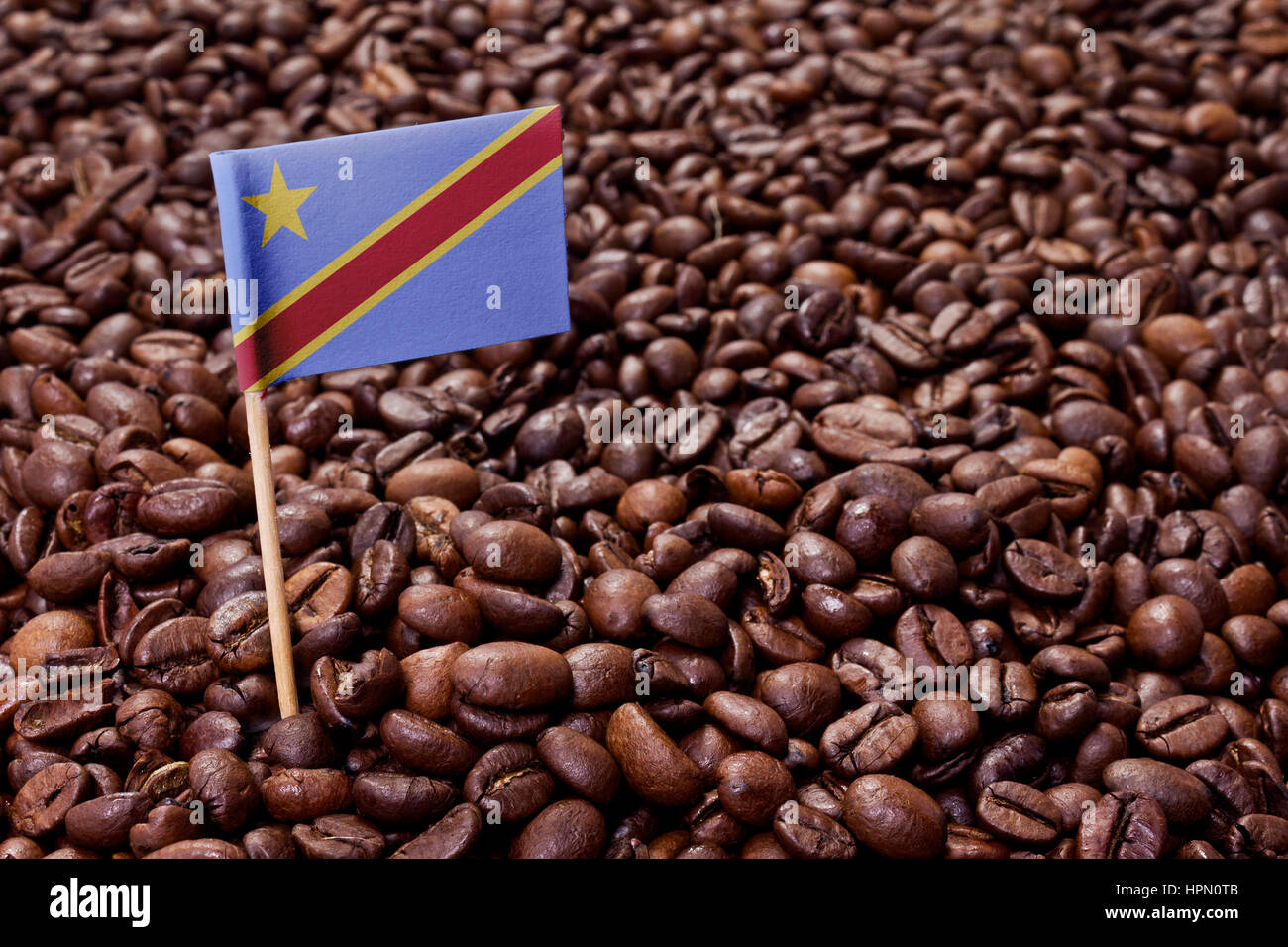 Flag of Democratic Republic of the Congo sticking in roasted coffee ...