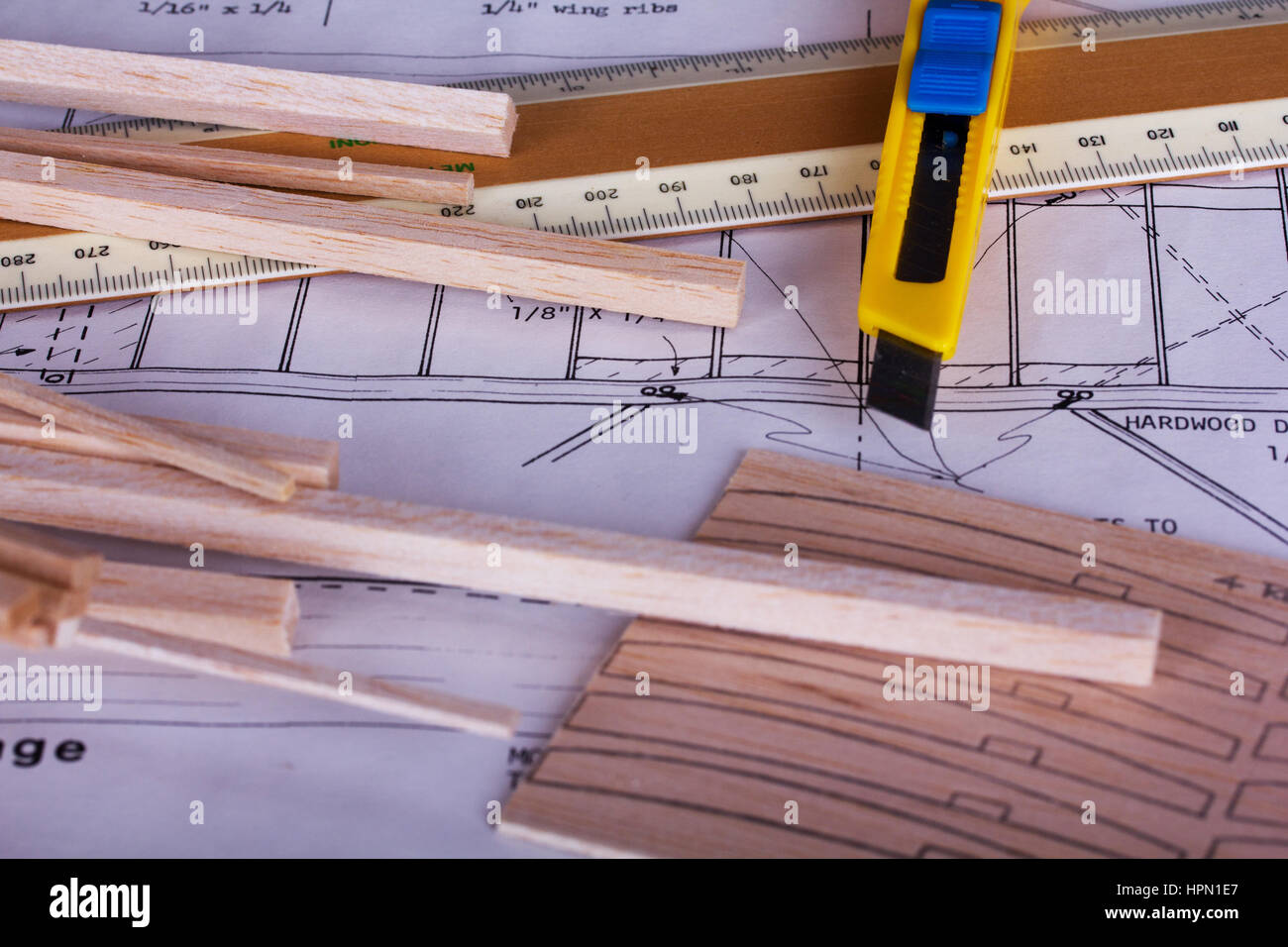 Making a model airplane from balsa wood with instructions Stock Photo ...