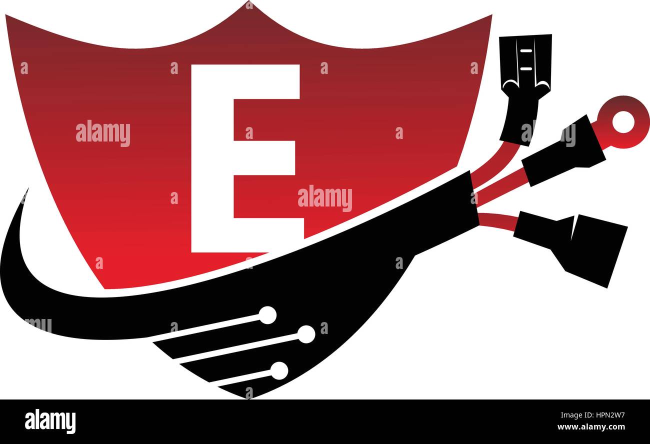 Shield Global Electricity Letter E Stock Vector Image & Art - Alamy