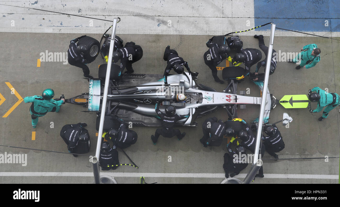 Lewis Hamilton in the new Mercedes W08 Formula One car during the ...